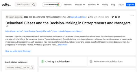 Behavioral Biases And The Decision Making In Entrepreneurs And Managers