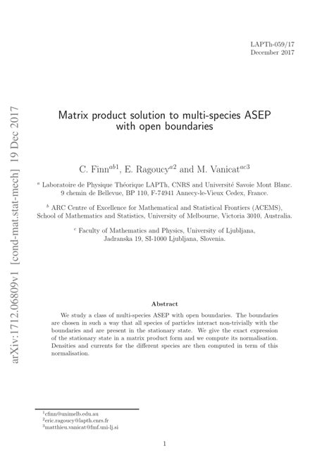 Pdf Matrix Product Solution To Multi Species Asep With Open Boundaries