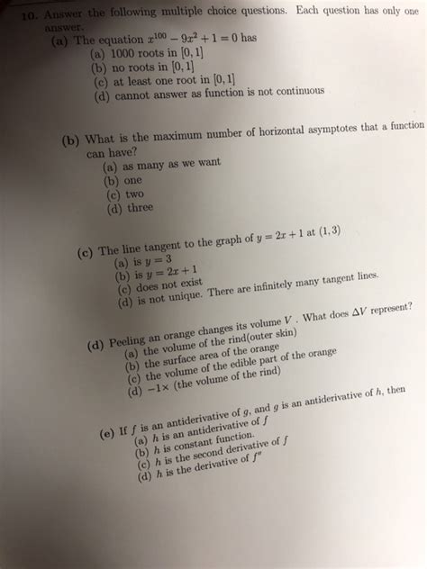 Solved Answer The Following Multiple Choice Questions Chegg