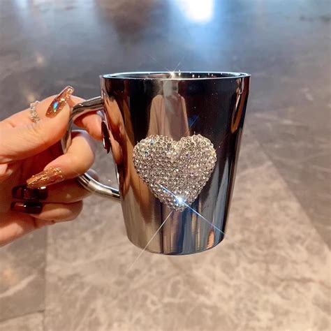Heart Shaped Crystal Rhinestone Stainless Steel Coffee