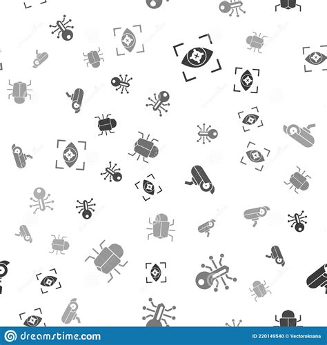 Set Eye Scan Smart Key Security Camera And System Bug On Seamless Pattern Vector Stock Vector