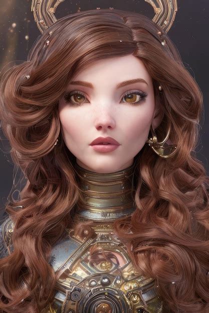 Premium Ai Image A Woman With Brown Hair And A Gold Dress With A Gold