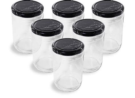 Glass Jar And Patterned Jar Lid 6 Pieces 660 Ml 82 Mm Marble