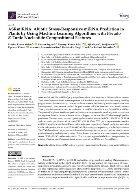 Pdf Asrmirna Abiotic Stress Responsive Mirna Prediction In Plants By
