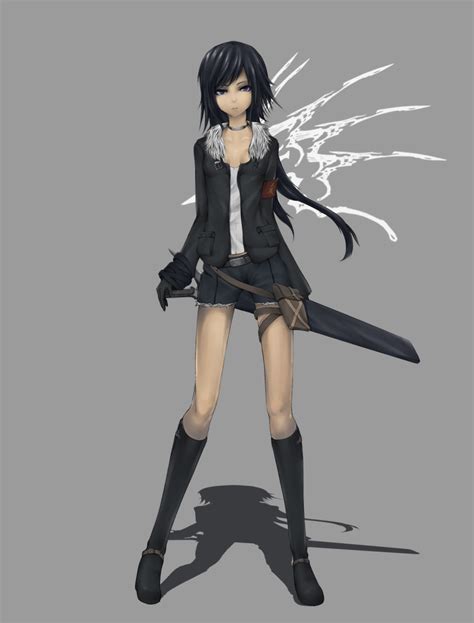 Safebooru Black Hair Blue Eyes Boots Breasts Female Final Fantasy