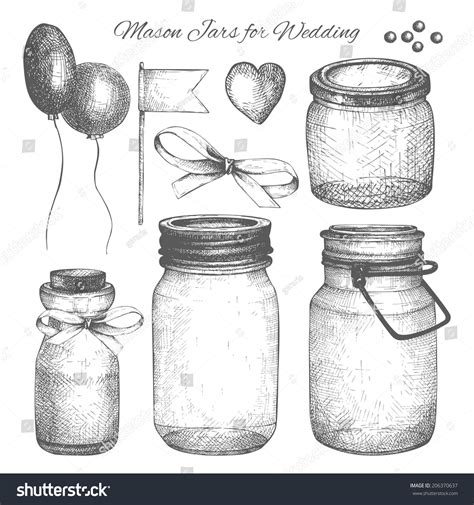 Vector Collection Ink Hand Drawn Mason Stock Vector 206370637