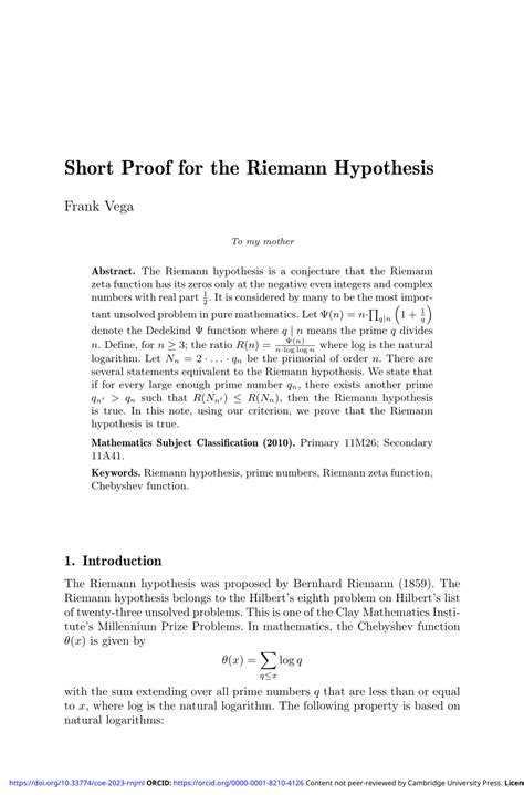 Pdf Short Proof For The Riemann Hypothesis
