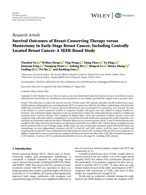 PDF Survival Outcomes Of Breast Conserving Therapy Versus Mastectomy