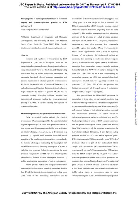 Pdf Emerging Roles Of Transcriptional Enhancers In Chromatin Looping