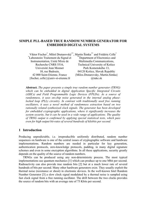 Pdf A Simple Pll Based True Random Number Generator For Embedded