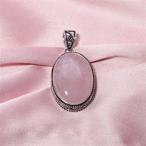 Handmade Rose Quartz Pendant Sterling Silver Necklace Big Gemstone Jewelry Etsy