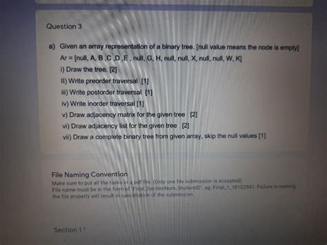 Solved Question 3 A Given An Array Representation Of A