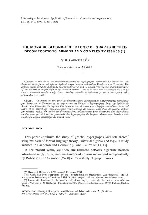 The Monadic Second Order Logic Of Graphs Iii Tree Decompositions Minors And Complexity Issues