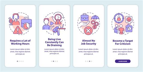 Live Streamer Drawbacks Onboarding Mobile App Screen Walkthrough 4 Steps Editable Graphic