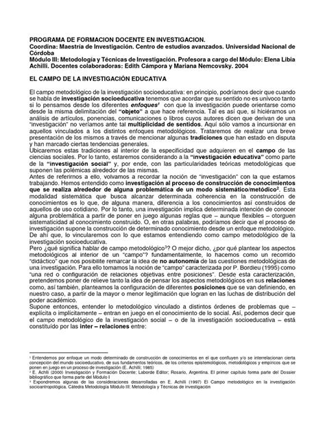 4 Achilli L El Campo De La Inv Educativa Pdf Etnografía Conocimiento