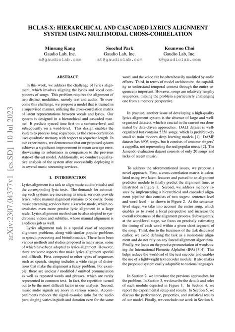 Pdf Hclas X Hierarchical And Cascaded Lyrics Alignment System Using
