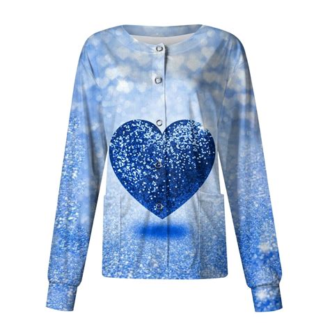 Frzhbrz Valentines Day Long Sleeve Scrubs Jacket For Women Snap Front