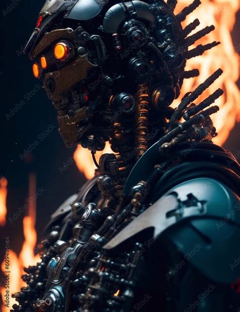 Apocalyptic Android Irregular Figure With Exposed Parts And Multiple