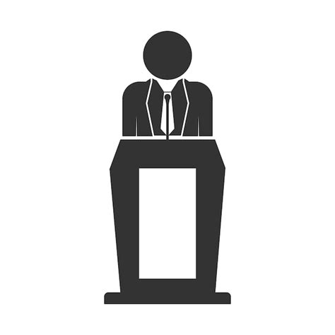 premium vector flat icon lecturer behind the podium with microphone for web design