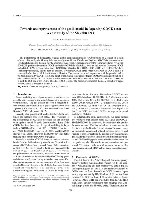 Pdf Towards An Improvement Of The Geoid Model In Japan By Goce Data