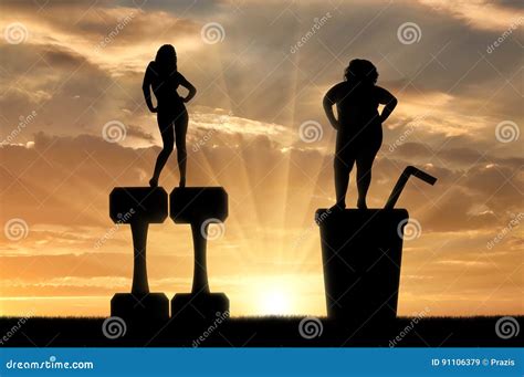 Dikke En Slanke Vrouw Stock Afbeelding Image Of Silhouet