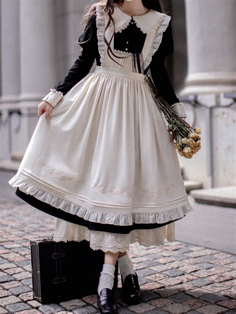 Clearance Size S For Waist 68cm Floral Embroidery White Apron Long
