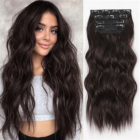 Amazon XIXIBI Clip In Hair Extensions Long Dark Brown Hairpieces