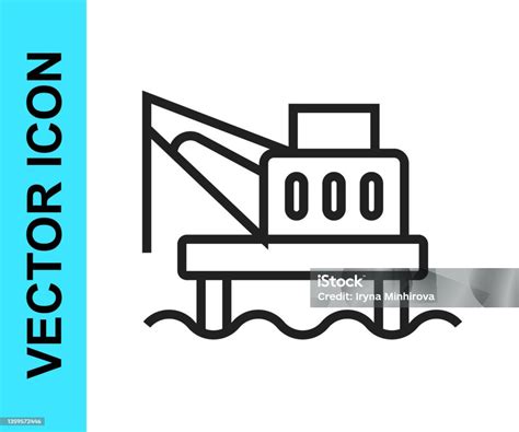 흰색 배경에 고립 된 바다 아이콘의 검은 줄 오일 플랫폼 바다에서 시추 장비 석유 플랫폼 가스 연료 산업 해양 벡터 0명에 대한 스톡 벡터 아트 및 기타 이미지 Istock