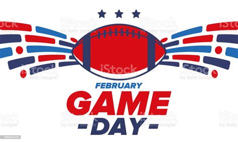 게임 데이 미식 축구 플레이 오프 미국에서 슈퍼 파티 정규 시즌 마지막 경기 프로 팀 챔피언십 미식 축구에 대한 공 스포츠 포스터 벡터 일러스트레이션 2월에 대한 스톡 벡터