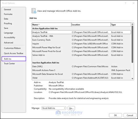 Excel Options Dialog Box