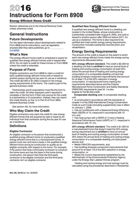 Instructions For Form 8908 Energy Efficient Home Credit 2016