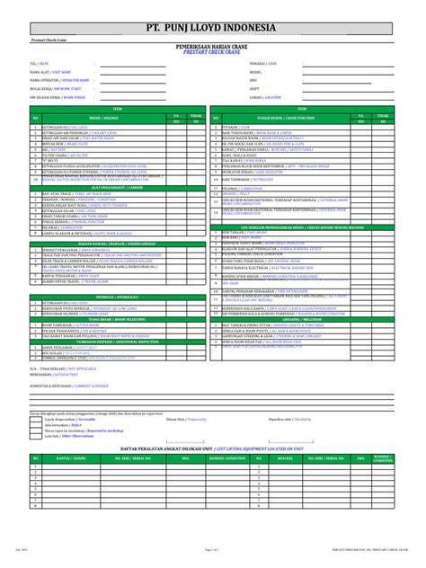 09 Pli Form Pre Start Check Crane Piling Pdf