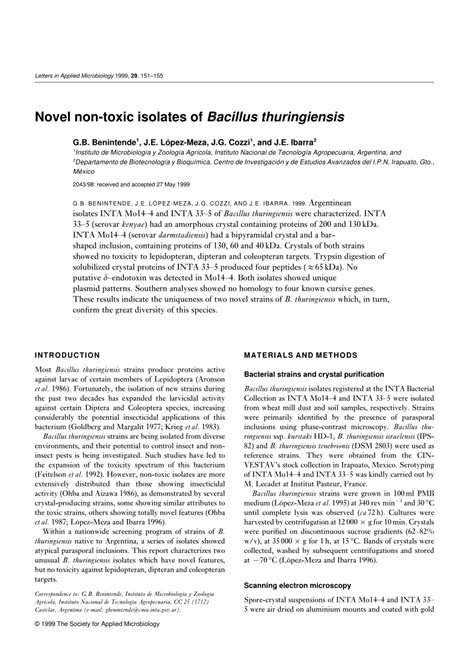 Pdf Novel Non‐toxic Isolates Of Bacillus Thuringiensis
