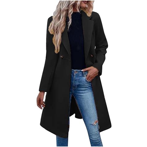 Utsjkr Womens Trench Coat Double Breasted Classic Lapel Overcoat