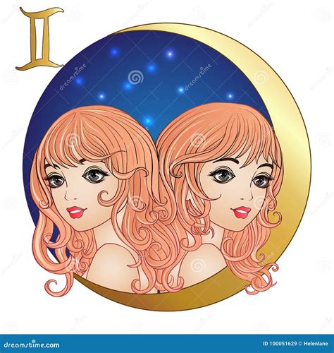 Gemini Uma Menina Bonita Nova Sob a Forma De Um Dos Sinais O Ilustração
