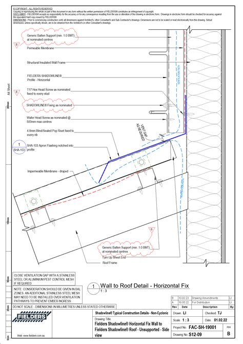 S12 09 Fielders Shadowline® Horizontal Fix Wall To Fielders Shadowline® Roof Unsupported