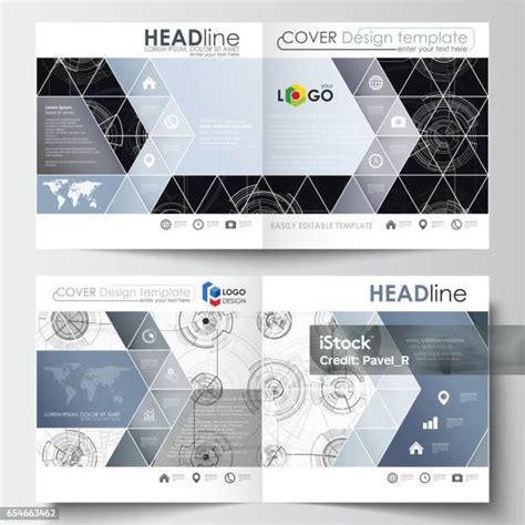 평방 Bi에 대 한 비즈니스 템플릿 브로셔 잡지 전단지를 접어 커버 전단지 레이아웃을 플랫 첨단 기술 디자인 시스템을 연결입니다 과학 및 기술 개념입니다 미래 추상 벡터