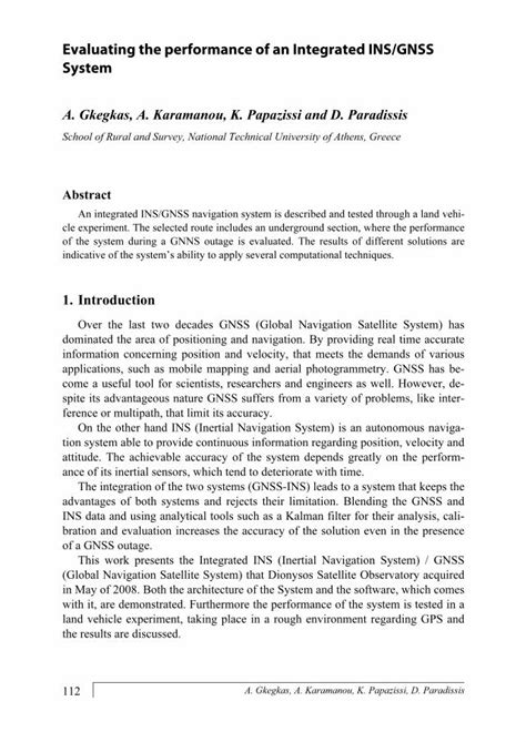 Pdf Evaluating The Performance Of An Integrated Insgnss System
