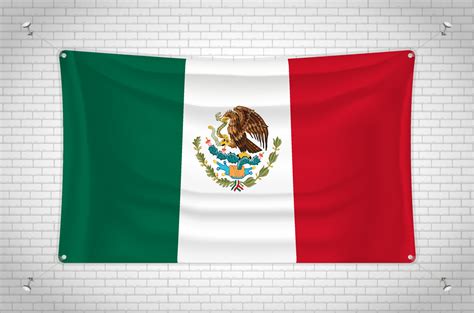 Mexico Flag Hanging On Brick Wall 3d Drawing Flag Attached To The