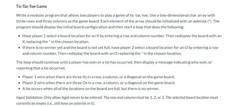 Solved Tic Tac Toe Game Write A Modular Program That Allows