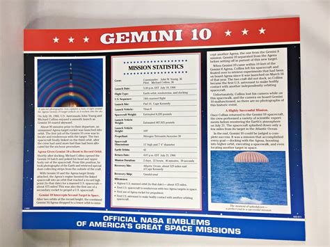 Gemini 10 Young And Collins Nasa Space Mission Emblem Patch Encased In 9 X 11 Historical