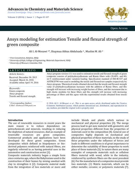 Pdf Ansys Modeling For Estimation Tensile And Flexural Strength Of Green Composite