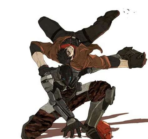 An Anime Character Is Holding Onto Another Characters Leg With One Arm