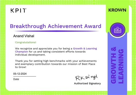 Anand Raj Vishal On Linkedin Kpit Appreciation Keepgoing Thankyousomuch Krownaward