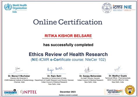Ritika Belsare On Linkedin Nptel Swayam Icmr