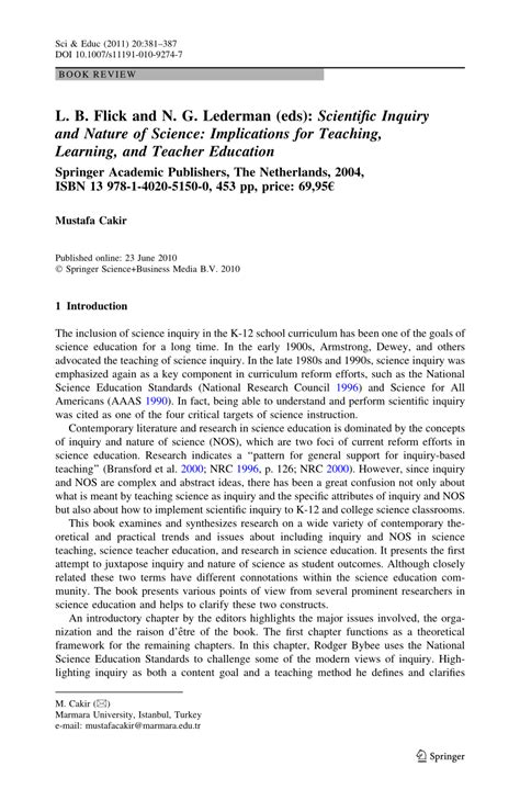 Pdf L B Flick And N G Lederman Eds Scientific Inquiry And