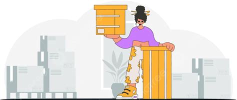 Graceful Woman Handling Cargo Boxes Cyberspace Logistic Illustration