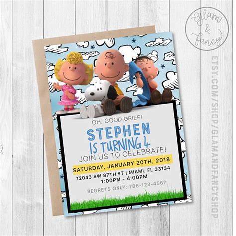 Snoopy Peanuts Birthday Digital Invitation Snoopy Invitation Peanuts