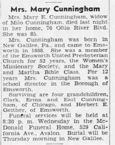Obituary Mary Cunningham