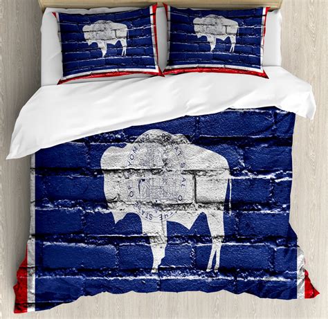 Wyoming Duvet Cover Set King Size Flag Of Equality State With Bison